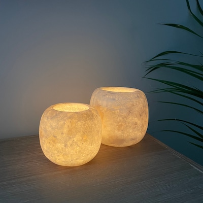 Egyptian White Alabaster, ALABASTER Handcrafted CANDLE HOLDER . Tea ...