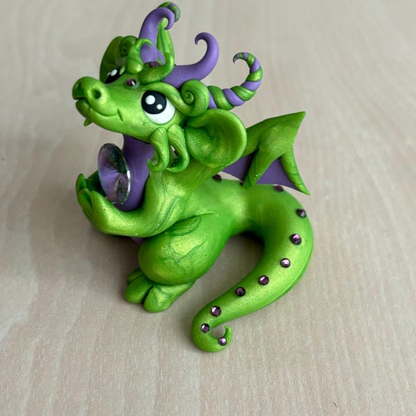 Polymer Clay Dragon Figurine, Handmade Dragon Sculpture, Blue Dragon ...