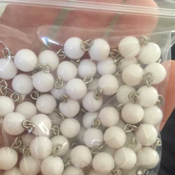 Vintage White Plastic Beaded Chain Silver Tone Links Japan Chn064 - Etsy