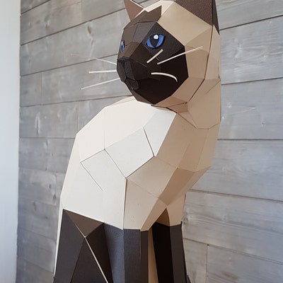 3D Paper Craft Cat, DIY Sculpture Sitting Cat, Papercrafting, Low Poly ...