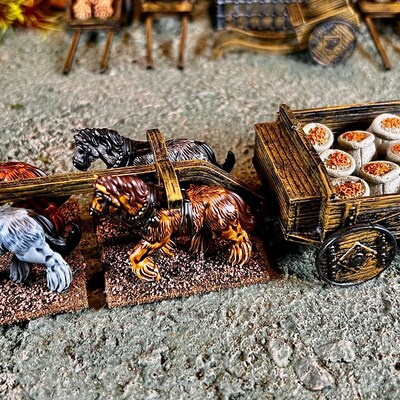 Cart and Wagon Set Tabletop Terrain D&D Miniature Scatter Vehicles RPG ...