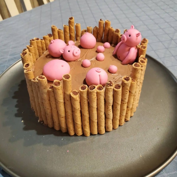 Fondant Pigs Cake Toppers - Fondant Pig in Mud- Fondant Pig - Farm ...
