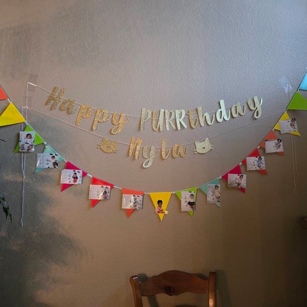 Custom Happy Purrthday Banner, Kitty Themed Party Decorations, Cat ...