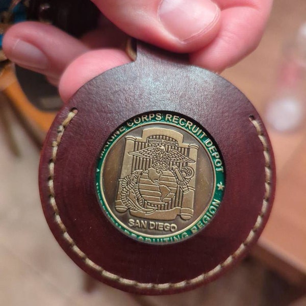 Handcrafted Leather Challenge Coin Keychain Holder: Military Gift - Etsy