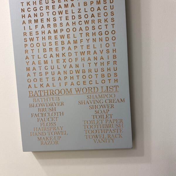 Bathroom Word Search Puzzle 10x15, 15x22, 20x30, 24x36 Engraved Wood ...