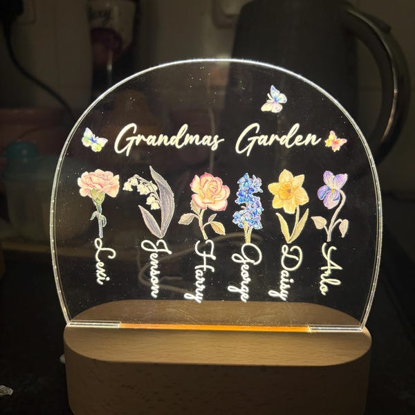 Personalized Grandma's Garden Gift, Heart LED Light Lamp, Grandma's ...