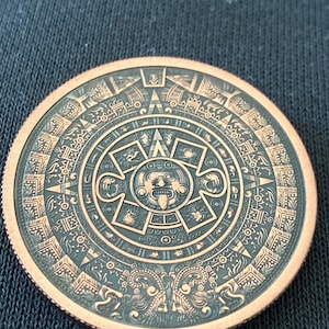 Aztec Calendar Challenge Coin Antique Patina Copper EDC Worry Fidget ...