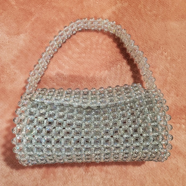 Beaded Bag in Silver Tone, Handmade Beaded Purse Perfect Gift for Her ...