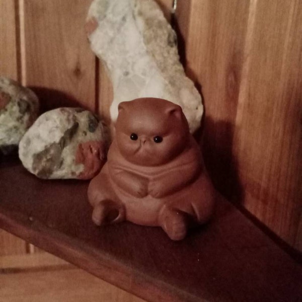 Purple Clay Thinker Cat Statue, Feng Shui Decor Figurine, Zisha Yixing ...