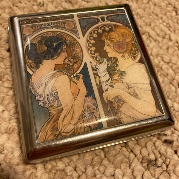 Alphonse Mucha Primrose and Feather Cigarette Case Business Card ID ...