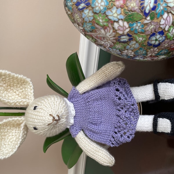 Knitting Pattern for a Bunny Rabbit in a Dotty Dress (9 Inches Tall ...