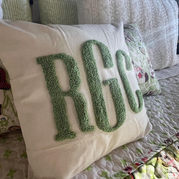 Personalized Monogram Pillow Cover With Punch Needle Embroidery ...