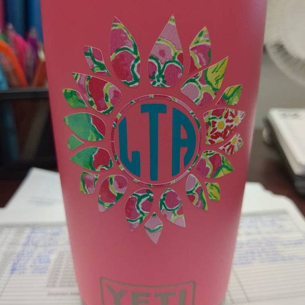 Lilly Inspired Floral Vinyl Decal Monogram Sticker | Personalized ...
