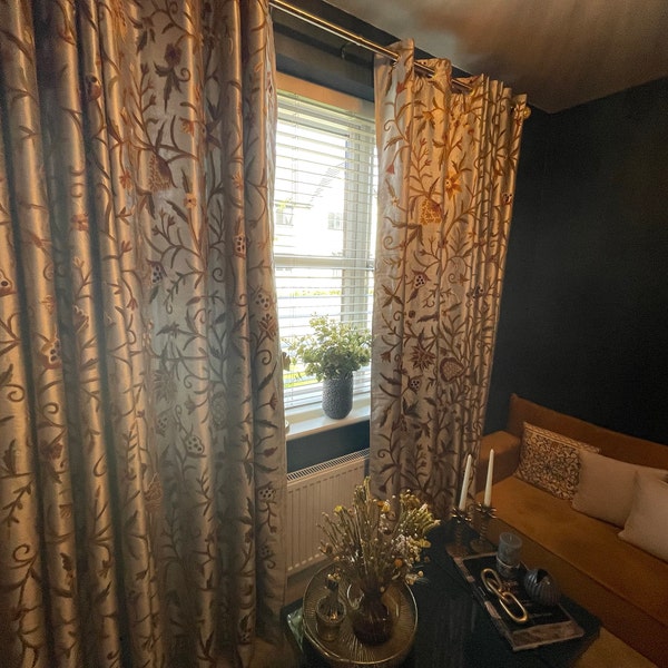 Beautiful Navy Blue Velvet Hand-embroidery FULLY-LINED Crewel Curtain ...