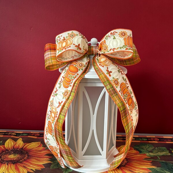 Fall Bow, Pumpkin Bow, Large Bow for Wreath, Autumn Decor, Mailbox Bow ...