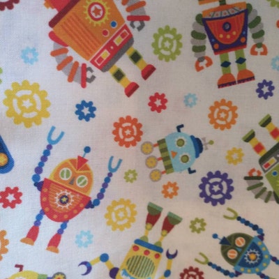 Robots Fabric, Robots and Gears Over Green Fabric, Children Fabric ...
