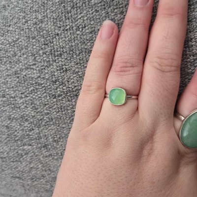 Elegant Rectangle Cushion Cut Aqua Blue Chalcedony Boho Ring Sterling Silver Statement Ring ...