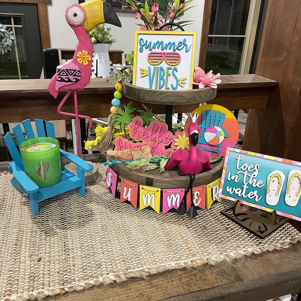 Summer Tiered Tray Set | Summer Vibes Tray Decor | Set of 6 | DIY ...