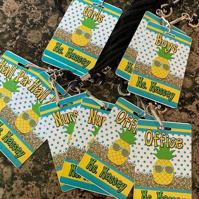 Pineapple Theme Classroom Hall Passes for Teachers, Personalized, Set ...