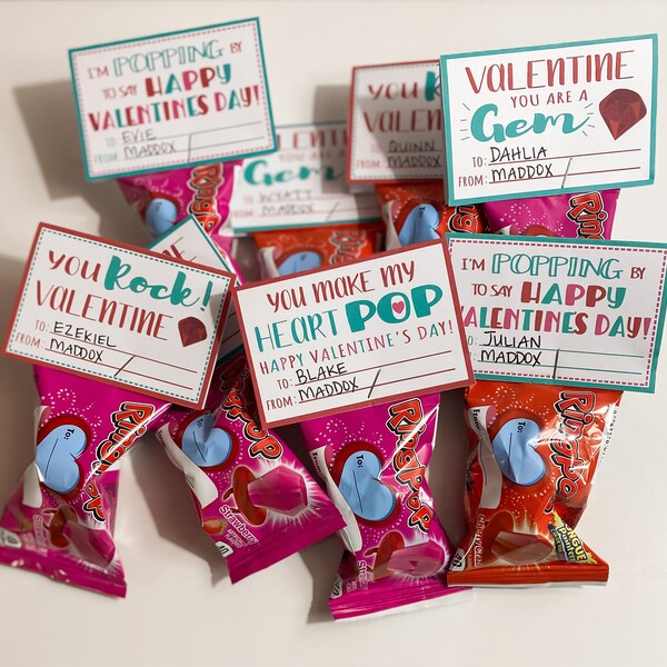 Valentines Ring Pop Cards Printable Digital Download Valentine's ...