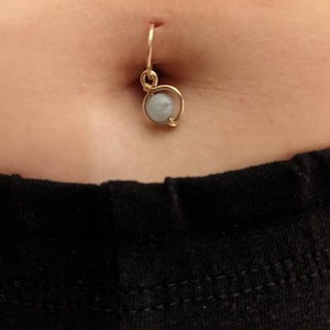 Small Dainty Dangle Stone Belly Ring Gold Fill, Rose, Silver, 316L, Ti ...