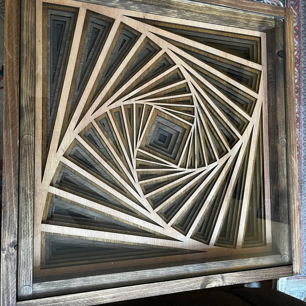 Rotating Geometric Vortex - End Table & Coffee Table With Rustic Wood ...