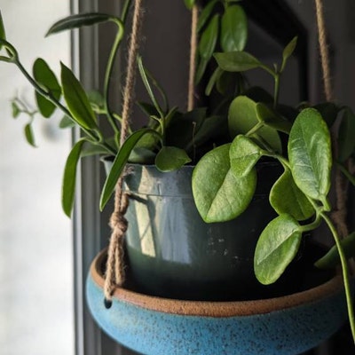 Tiny Black and Grey Hanging Planter, Small Handmade Ceramic Hanging Pot ...