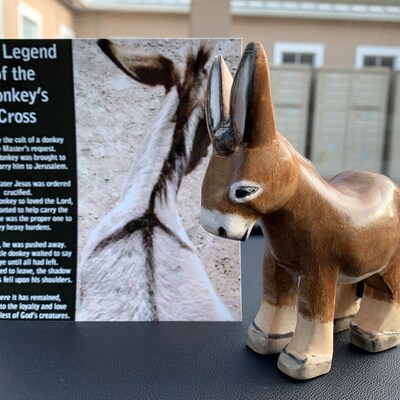 Hand Carved Long Eared Brown Donkey With Some White on His Stomach ...