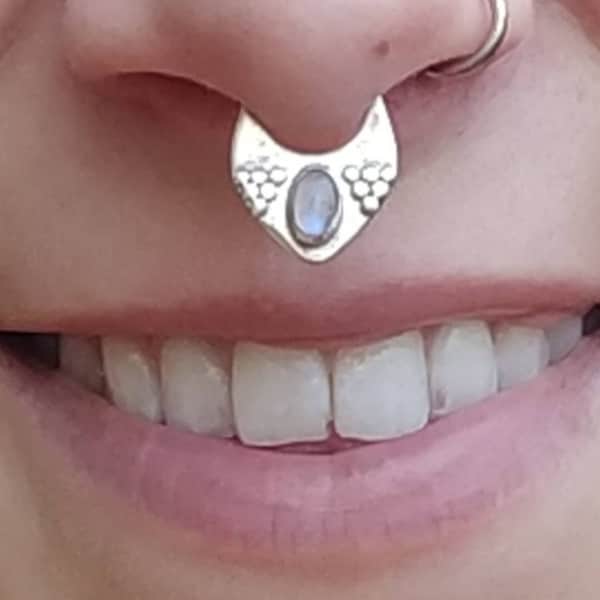 Tribal Septum Piercing With Black Onyx Pyramid - Etsy