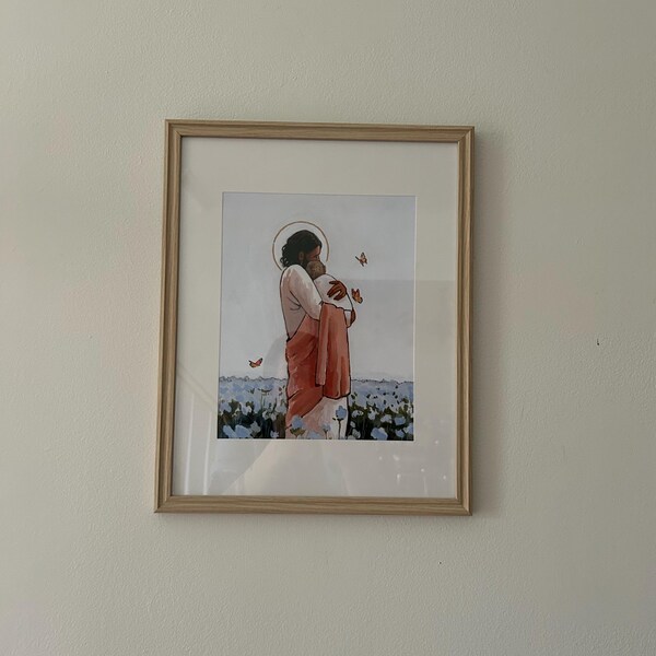 Among the Forget Me Nots- Jesus Holding Angel Baby Art Print, Pregnancy ...