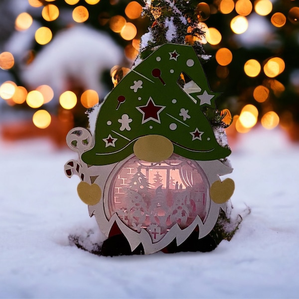 Pack 3 Christmas Gnome Lantern Shadow Box SVG Light Box for Cricut ...