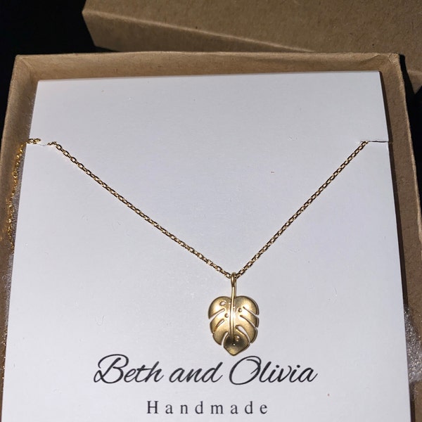 Gold Monstera Leaf Necklace, Leaf Charm, Matte Gold Monstera Necklace ...