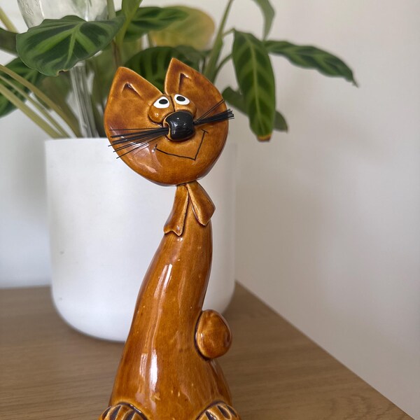 Ceramic Bent Ginger Stripped Cat With Bristle Whiskers Cool Gift for ...