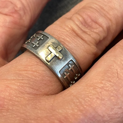 Man Ring Cross Ring Silver Copper and 14K Solid Gold - Etsy