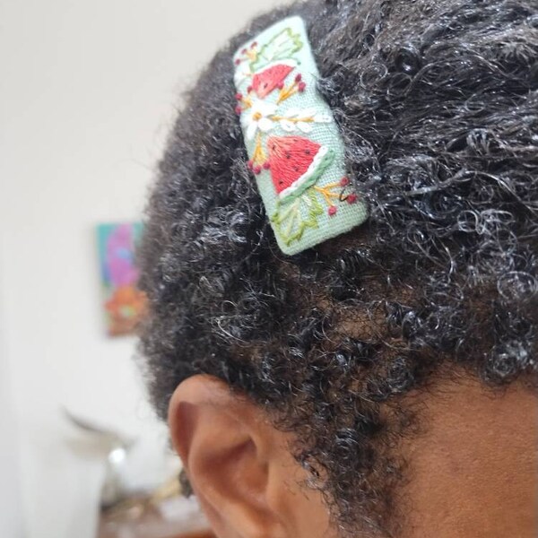 2x Hand Embroidered Hair Barrettes, Embroidered Hair Clip, Flower Clips ...