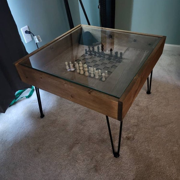 Rustic Chess and Checkers Table With Removable Glass Top - Chess and ...