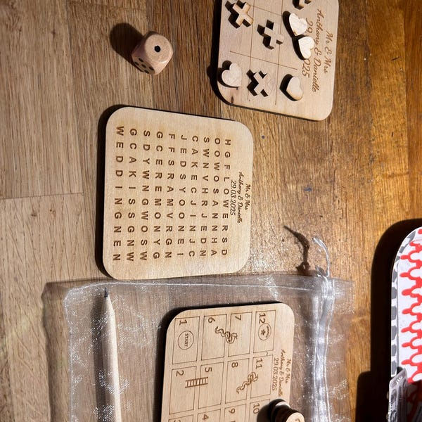 Wedding Favour Games - Tic Tac Toe, Snakes & Ladders, Wordsearch ...