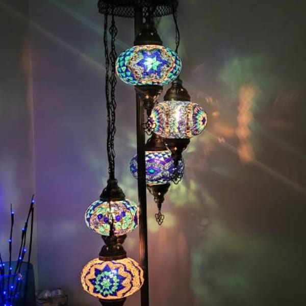 Turkish Mosaic Floor Lamp, 9 Globe Standing Lights, Moroccan Floor Lamp ...