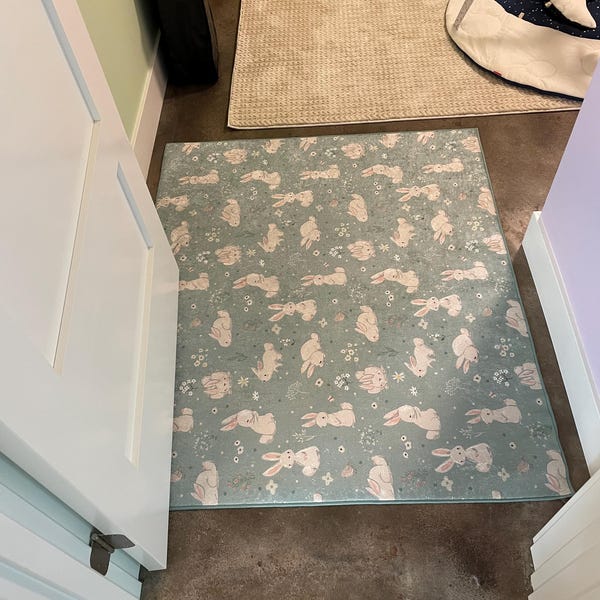 Bunny in the Forest Green Baby Room Rug|bestselling Kids Room Rugs ...
