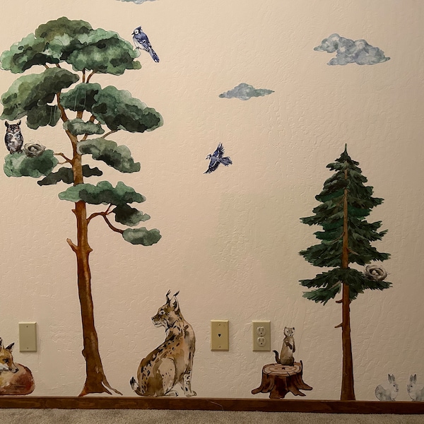 XL Woodland Fabric Wall Decal, Backwoods Woodland Nursery Décor, Forest ...