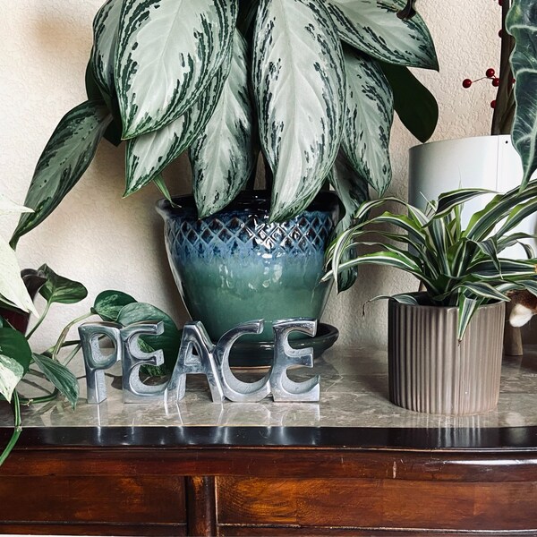 Recycled Metal PEACE Sign - Free Standing Metal Letters - Shelf Sign ...