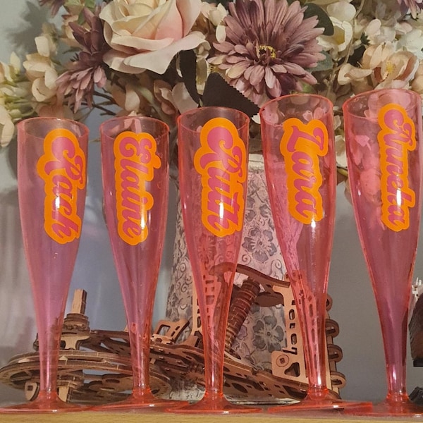 10 X Transparent Pink Plastic Prosecco Flutes 175ml Champagne Glasses ...