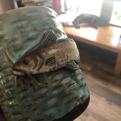 Handmade Ceramic Fishing Mug, One of a Kind, Hand Painted, Personalized ...