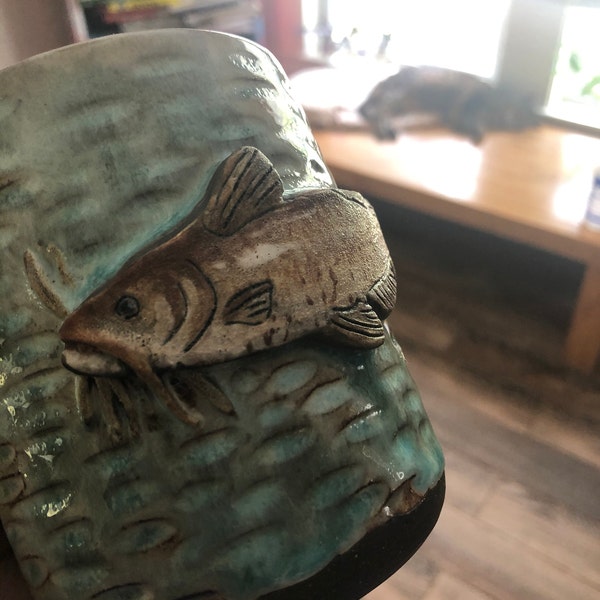 Handmade Ceramic Fishing Mug, One of a Kind, Hand Painted, Personalized ...