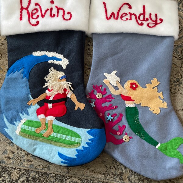 Surfing Christmas Stocking--"surfing Santa" - Etsy