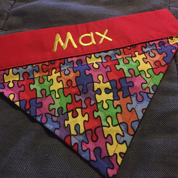 Personalized Autism Awareness Bandana, Puzzle Dog Collar Scarf, Pet ...