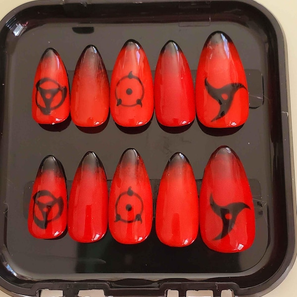 Anime-inspired Press on Nails | Curse Tattoo Design | Blood Splatter ...