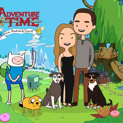 Custom Adventure Time Cartoon Portrait Illustration, Couple Family ...