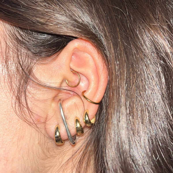 Smooth Concord Lobe Cuffs, Plain Ear Lobe Stacking Cuffs, Womens Silver ...