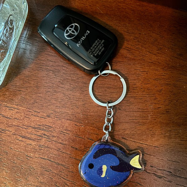 Blue Tang Fish Keychain | Cartoon Chibi Aquarium Art Double Sided ...